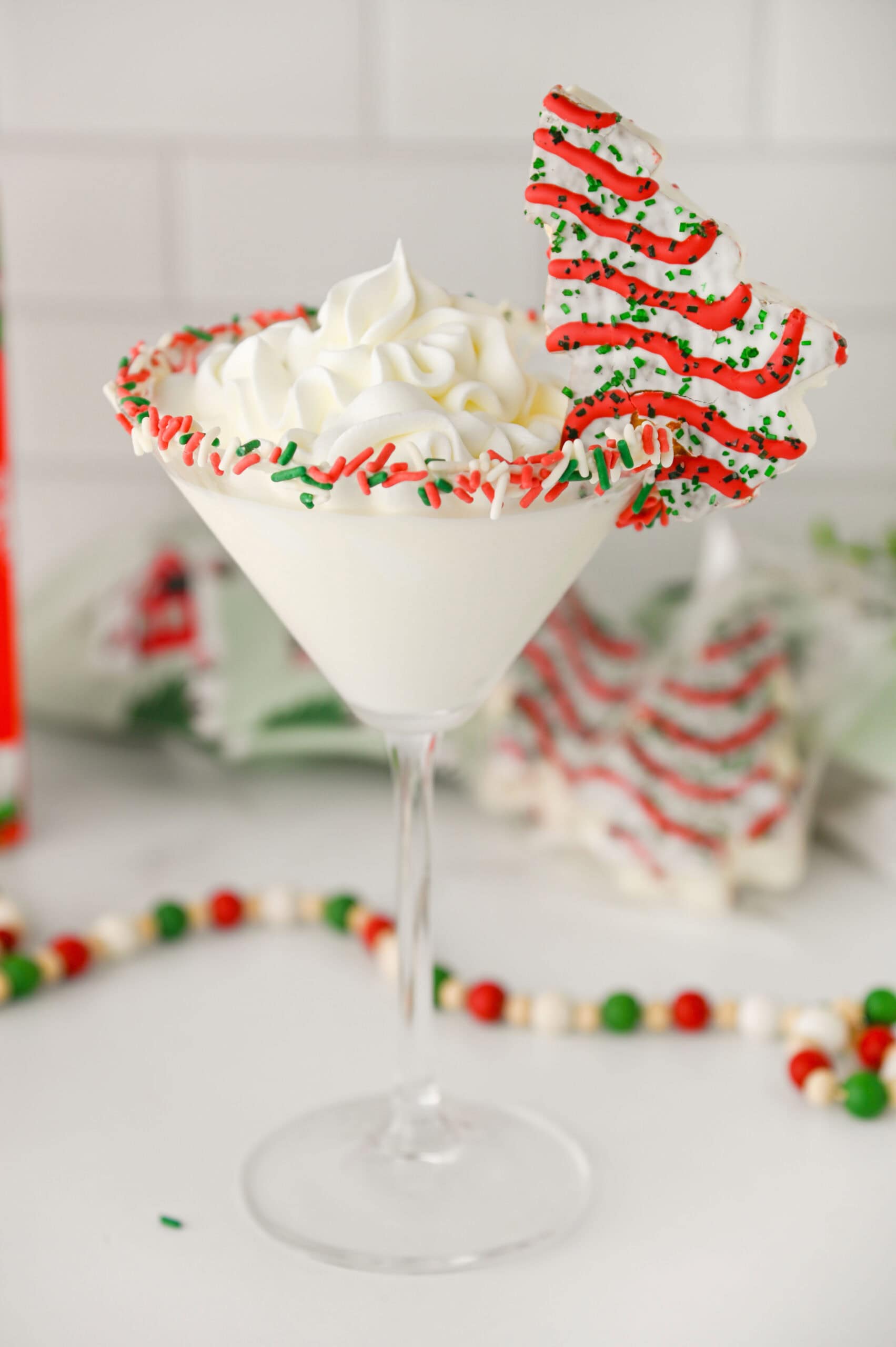 Christmas Tree Cake Martini for a Cute Holiday Cocktail